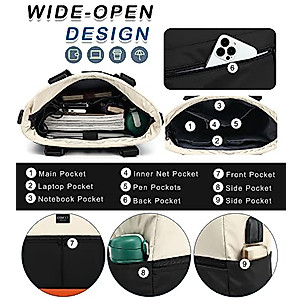 COMELY 4-in-1 Laptop Backpack Casual Daypack Crossbody Bag Leight Weight Tote Purse for Daily Work College, 16A-Black