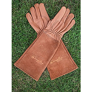 Rose Pruning Gloves for Men and Women - Thorn Proof Goatskin Leather Gardening Gloves with Gauntlet (Extra Large, Brown)