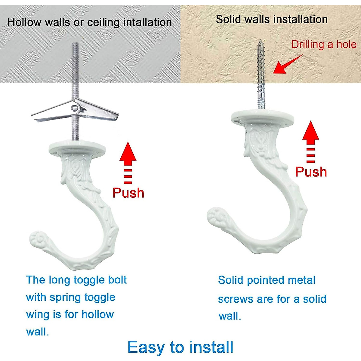 QLXHBOT Ceiling Hooks, Heavy Duty Swag Hook 65mm/2.6" with Screws Bolts and Toggle Wings for Hanging Plants Ceiling Installation Cavity Wall Fixing (3 Sets White)