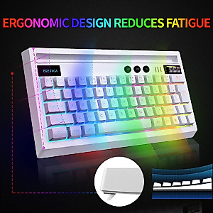 EQEOVGA L640 60% Wireless Gaming Keyboard,3300mAh Battery 2.4G Wireless Stand Design，RGB Backlit Waterproof Mini Compact 63 Key for PC/Mac Gamer, Typist, Travel, Easy to Carry on Business Trip(White)