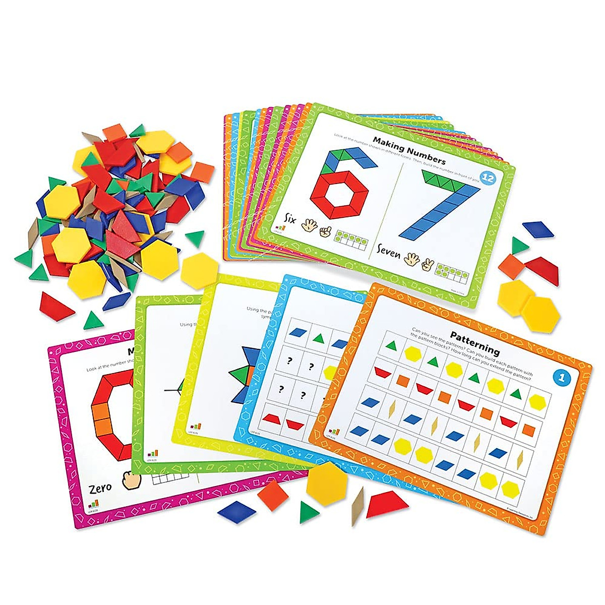 Learning Resources Pattern Block Math Activity Set, Math Games for Kids, Educational Games, Preschool Math, Montessori, 144 Pieces, Age 5+