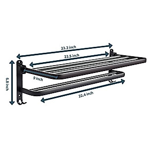 Towel Racks for Bathroom, Black Towel Bar for Bathroom with Double Shelf, Bathroom Towel Rack Wall Mounted 2 Tier, Bathroom Accessories, Space Aluminum, 24 Inch