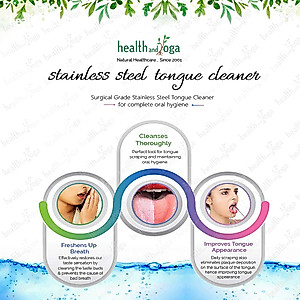 HealthAndYoga™ Tongue Cleaner Scraper - Hygienic, Surgical Grade, Non-Synthetic Grip – Sterilizable Tongue Brush Cleaner (Surgical Steel - 1 Pack)