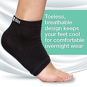 ZenToes Moisturizing Heel Socks 2 Pairs Gel Lined Toeless Spa Socks to Heal and Treat Dry, Cracked Heels While You Sleep (Regular, Black)