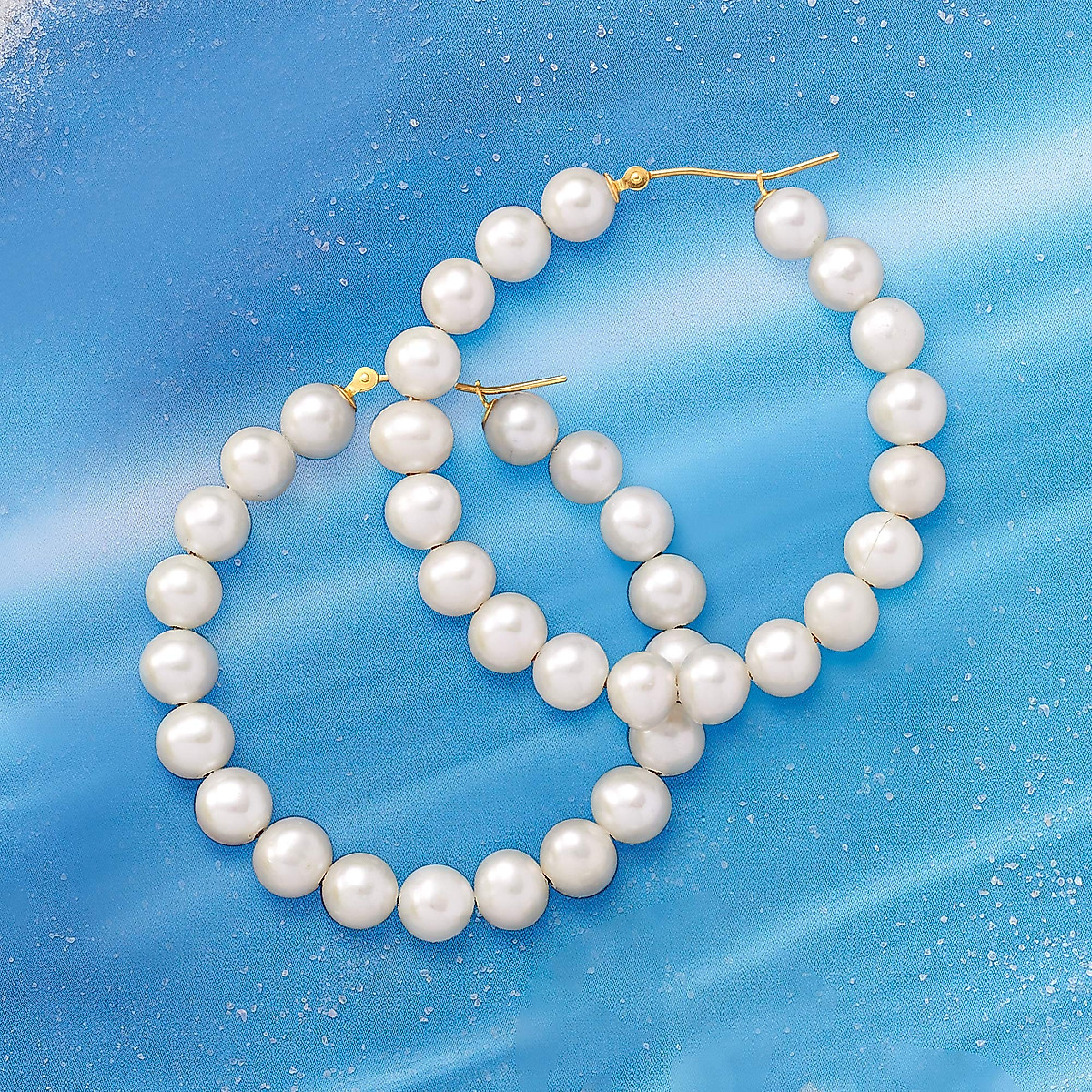 Ross-Simons 6-7mm Cultured Pearl Hoop Earrings in 14kt Yellow Gold