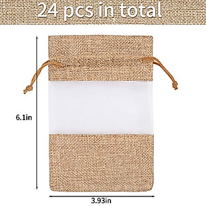 CCINEE 24PCS Burlap Drawstring Gift Bag,Organza Treat Bag Pouch for Wedding Baby Shower Party Favor Supply,4 X 6 Inch