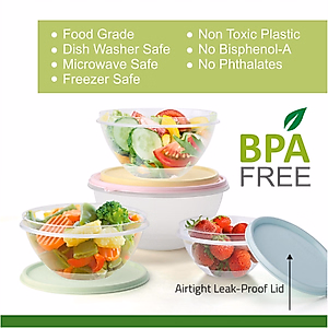 Food Storage Containers with Lids Set of 4 - 60oz, 40oz, 27oz, 13oz Meal Prep Containers Reusable Plastic – Food Safe Round Nesting Bowls with Airtight Leakproof Lids – Freezer and Dishwasher Safe