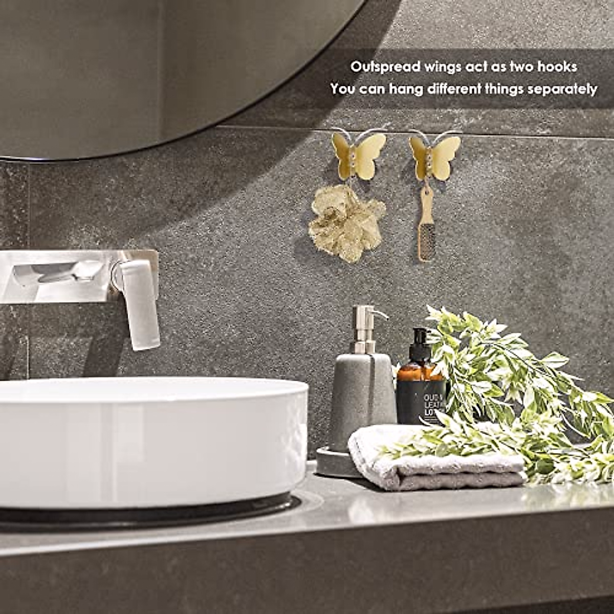 NiHome Matte Brass Butterfly Coat Hooks - Set of 2 Decorative Wall-Mounted Organizers with Multifunctional Design, Ideal for Home and Office Storage of Hats, Jackets and Purses