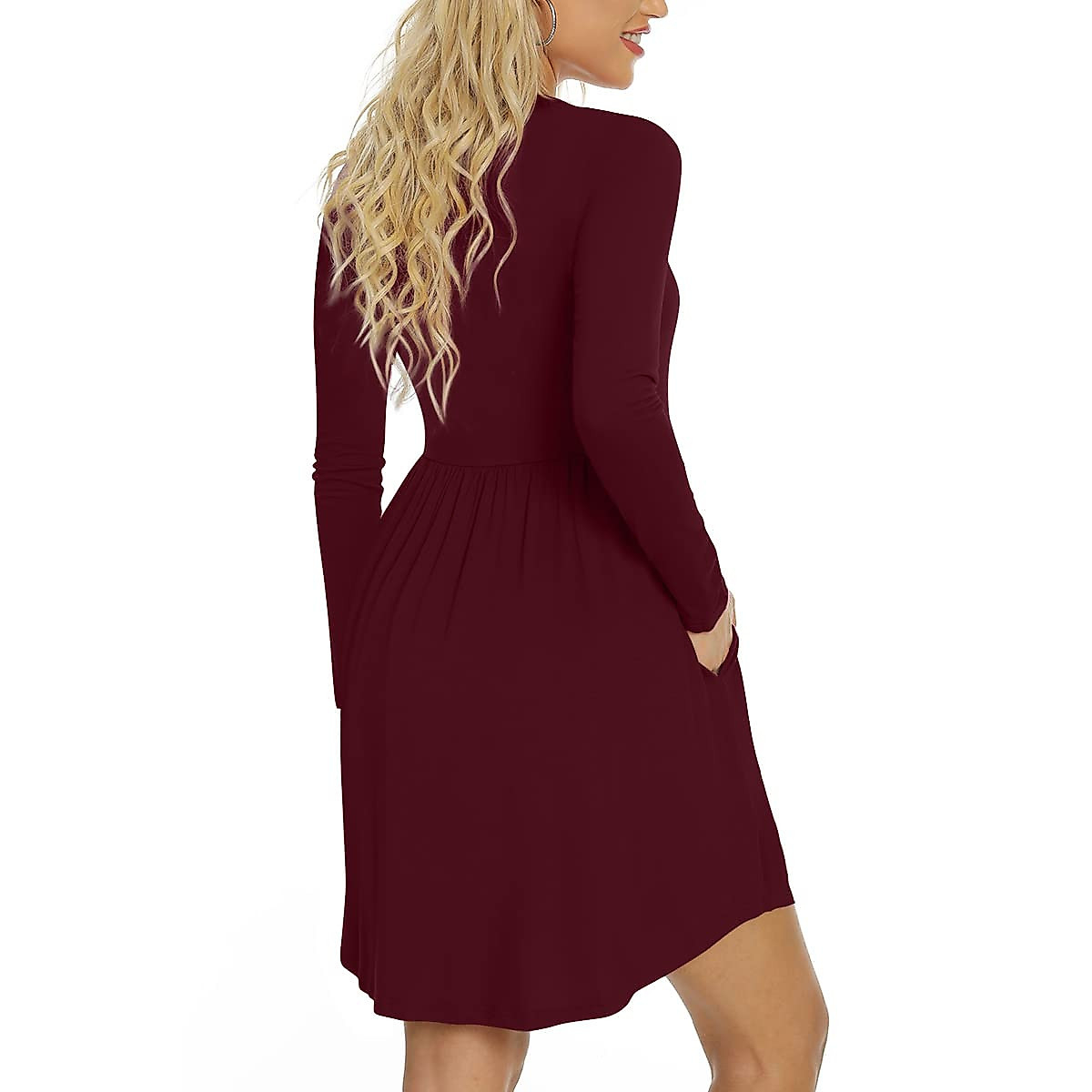 LONGYUAN Womens 2025 Casual Homecoming Winter Dresses Soft Long Sleeve Swing Christmas Dress Wine Red XL