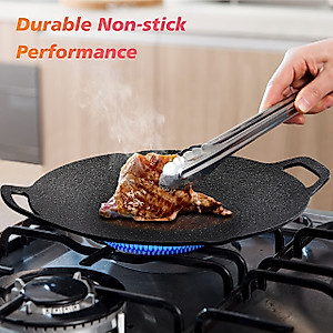 Gbultn Korean BBQ grill pan, Medical stone Coating, stovetops and Induction Compatible,Round Griddle pan, PFOA free Toxin free (13.4inches)