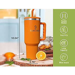 DLOCCOLD 40 oz Tumbler with Handle, Straw & Lid, Insulated Double Walled Stainless Steel Tumbler, Reusable Travel Coffee Mug for Women Men, Water Tumbler(Cream Leopard)