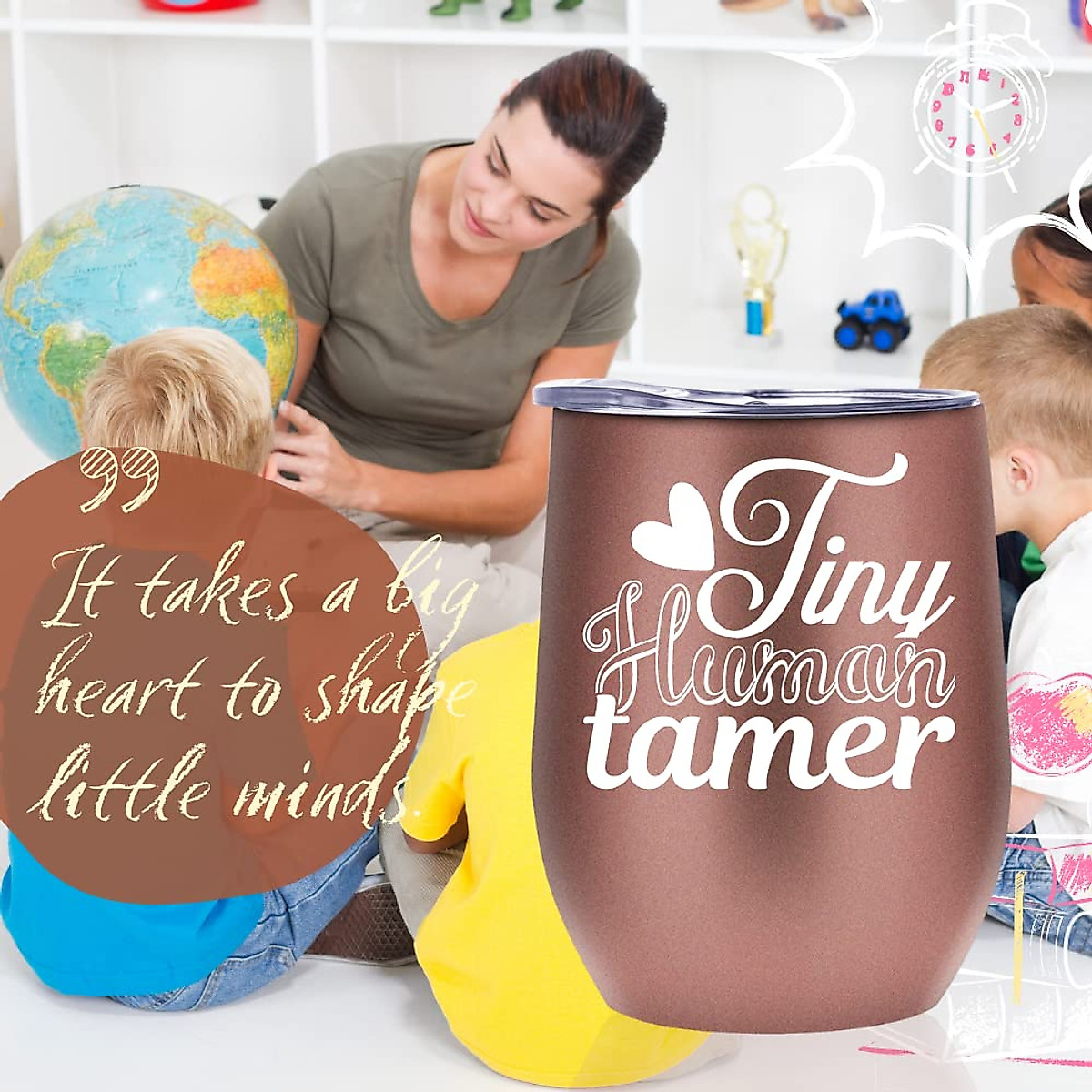 Onebttl Teacher Appreciation Gifts 12oz Wine Tumbler with Lid for Christmas, Appreciation Day, End of Term from Student - Tiny Human Tamer