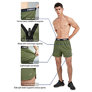 GymBrave Men's 5 Inches Athletic Running Shorts Lightweight Quick Dry Workout Training Short with Zip Pockets