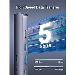 UGREEN USB C Hub 60Hz, 5-in-1 Gigabit USB C to Ethernet Adapter with 4K HDMI, 100W Power Delivery, 2 USB 3.0, Compatible with MacBook, iPad Pro, iPhone 15 Pro/Pro Max, Dell, HP, Surface, Switch