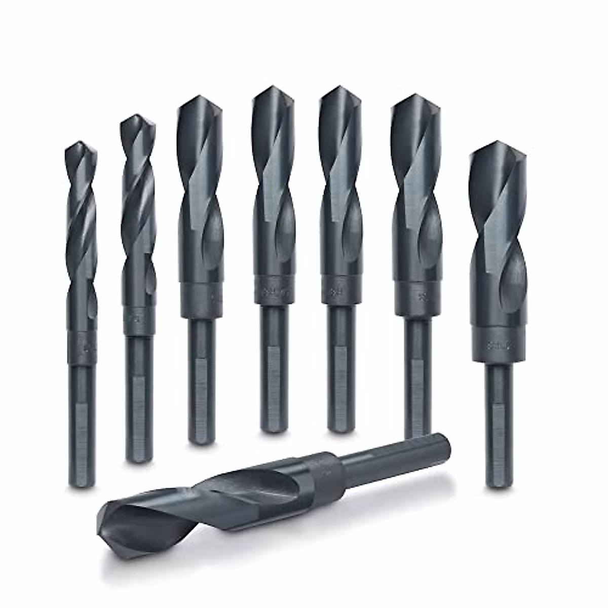 HILTEX 10005 Jumbo Silver & Deming Drill Bit Set, 8 Piece, 1/2" Inch Shank Industrial Large Drill Bit Set 9/16” Drill Bit to 1" Drill Bit, Metal Drill Bits for Steel, Reduced Shank Drill Press Bits