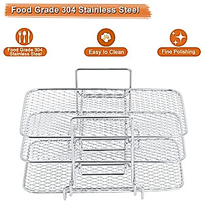 Air Fryer Rack Compatible with Ninja DZ201 DZ401 PowerXL Air Fryer 2-Basket Electric Fryer, Double Basket Air Fryers Rack, 304 Stainless Steel Toast Rack, Multi-Layer Grill Rack, Grill Rack
