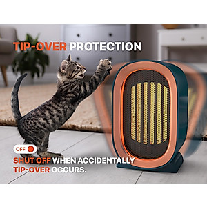 Ceramic Space Heater for Indoor Use, Overheat Protection, Tip-Over Protection, Low Noise Heating, Safe Electric PTC Portable Fan for Office Home Room, White Smart Handy Warmer for Bedroom Desktop