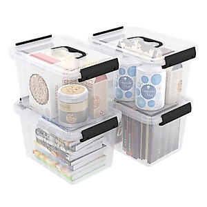 Yuright 4 Pack Lidded Storage Boxes, 6 Quart Latch Container Bin with Handle, Clear