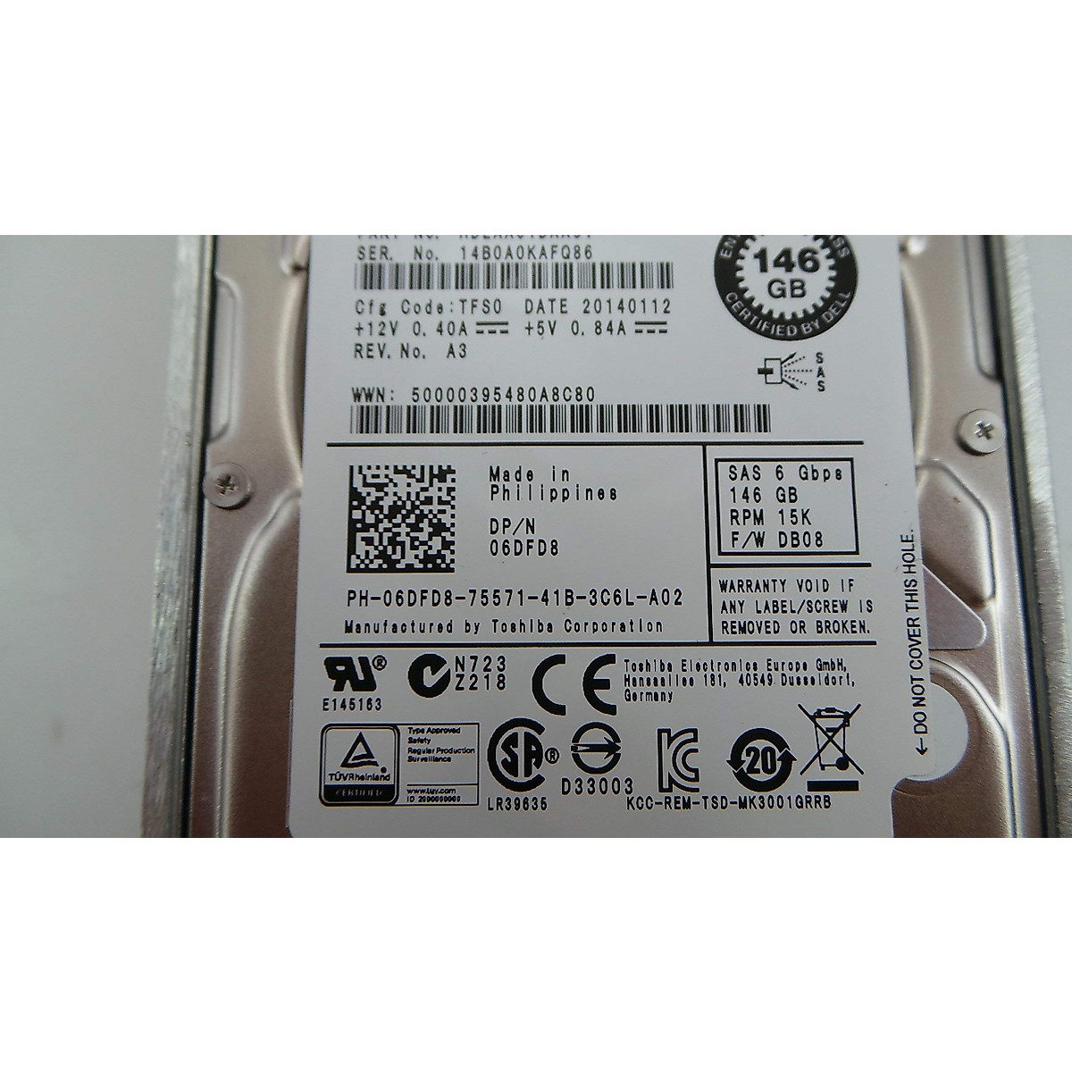 Dell 6DFD8 146GB 15K SAS 2.5IN 6GBPS HDD (Renewed)