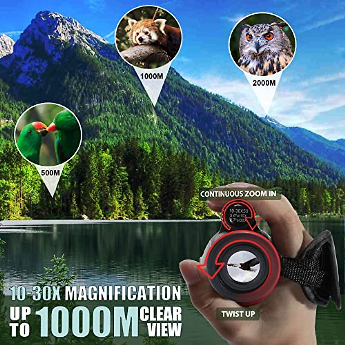 10-30x50 Monoculars for Adults High Powered, Monocular Telescope with Smartphone Adapter, HD Monocular for Bird Watching, Hunting and Camping