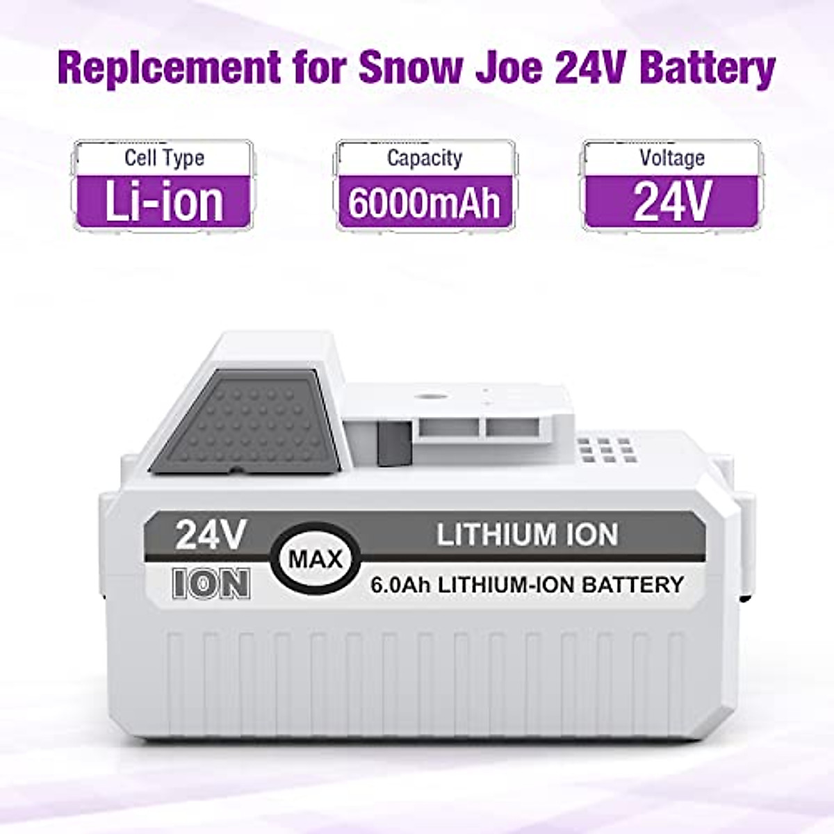 6.0Ah 24V Replacement Battery Compatible with Sun Joe/Snow Joe 24VBAT-LTX 24VBAT-LTW 24VBAT-LTE 24VBAT-LT 24V-X2-SB18 24VBAT-XR iON+ System for All Joe iON+ 24V-X2-SB18/20SB/SB15 Cordless Snow Blower