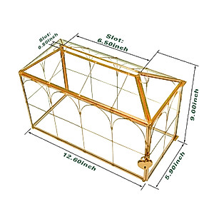 12.6x5.9x9.0inch Wedding Gold Glass Card Box with Lock and Slot - Wedding Envelope Card Holder for Reception Handmade Gold Decorative Box, Party Centerpiece Gift Card Box Handmade Wedding Card Box