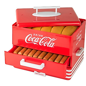 Nostalgia Extra Large Diner-Style Coca-Cola Hot Dog Steamer and Bun Warmer (24 Hot Dog and 12 Bun Capacity) and Nostalgia Two-Speed Electric Coca-Cola Limited Edition Milkshake Maker and Drink Mixer