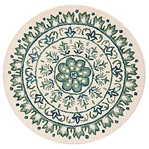 SAFAVIEH Novelty Collection 4' Round Ivory / Teal NOV607J Handmade Boho Floral Premium Wool Area Rug