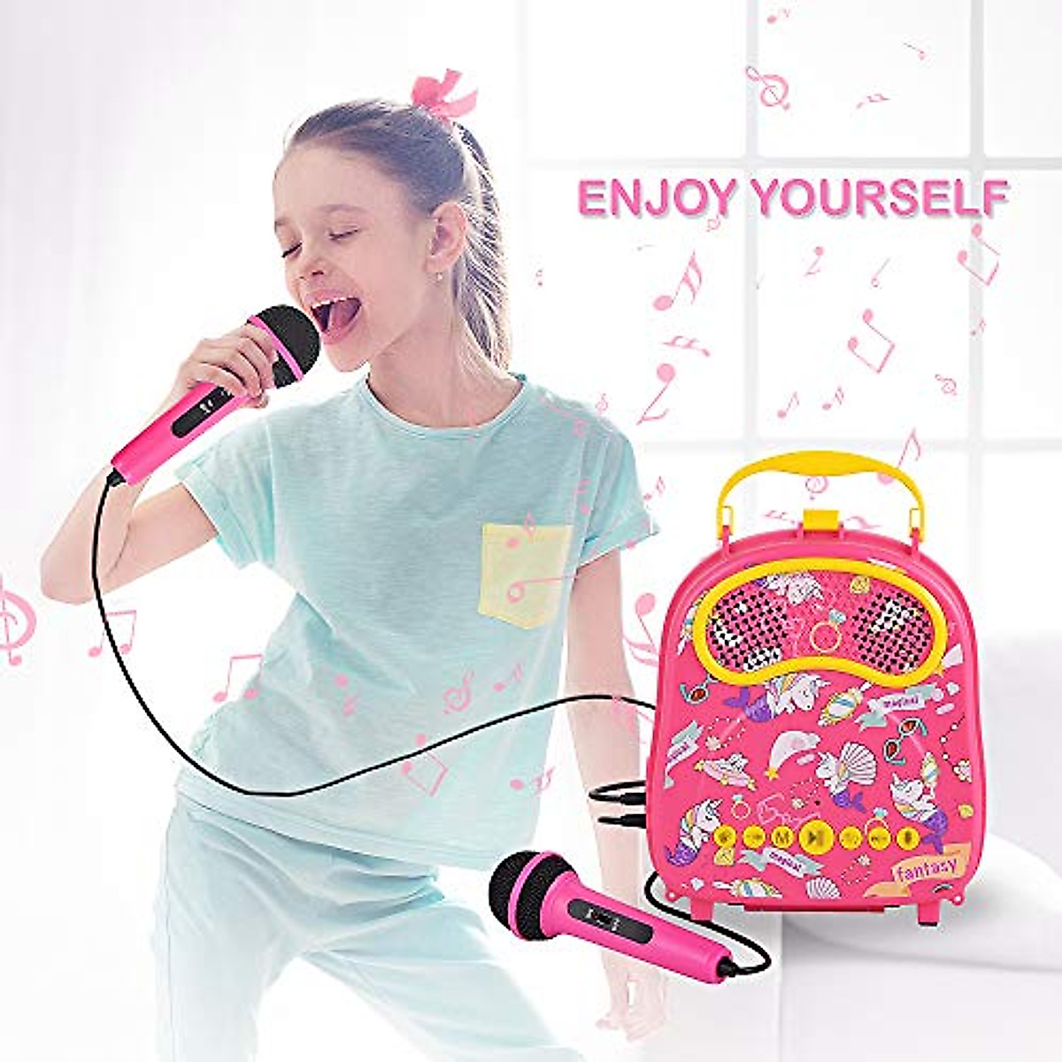 Kids Karaoke Machine with 2 Microphones for Girls Children Singing Machine Toddler Bt Karaoke Music Toy for Birthday