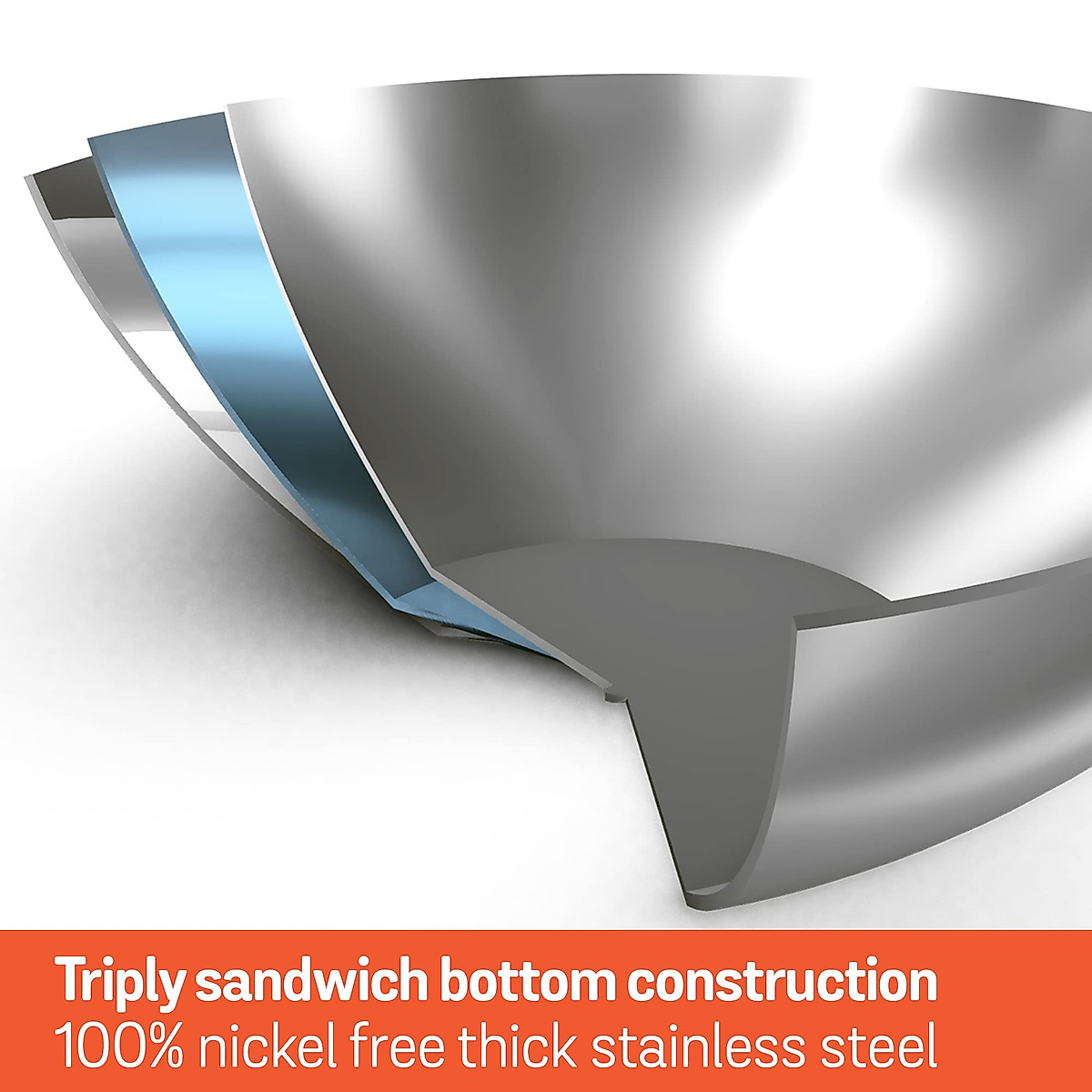 Meyer Trivantage Nickel Free Stainless Steel Triply Kadai | Steel Kadhai with Lid | Stainless Steel Cookware with Induction Base | Small Kadhai for deep Fry, 22cm, Silver