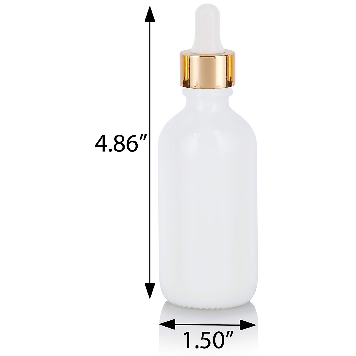 JUVITUS 2 oz Opal White Glass Boston Round Bottle with Gold Metal and Glass Dropper (12 pack) + Funnel