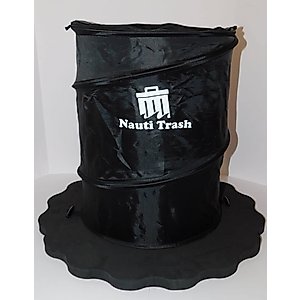 Nauti Floating Trash Can Light Weight Collapsible Floating Trash can. Perfect for Water and Outdoor Activities. Folds Flat for Easy Storage When not in use. Don’T BE Nauti, STASH You Trash!