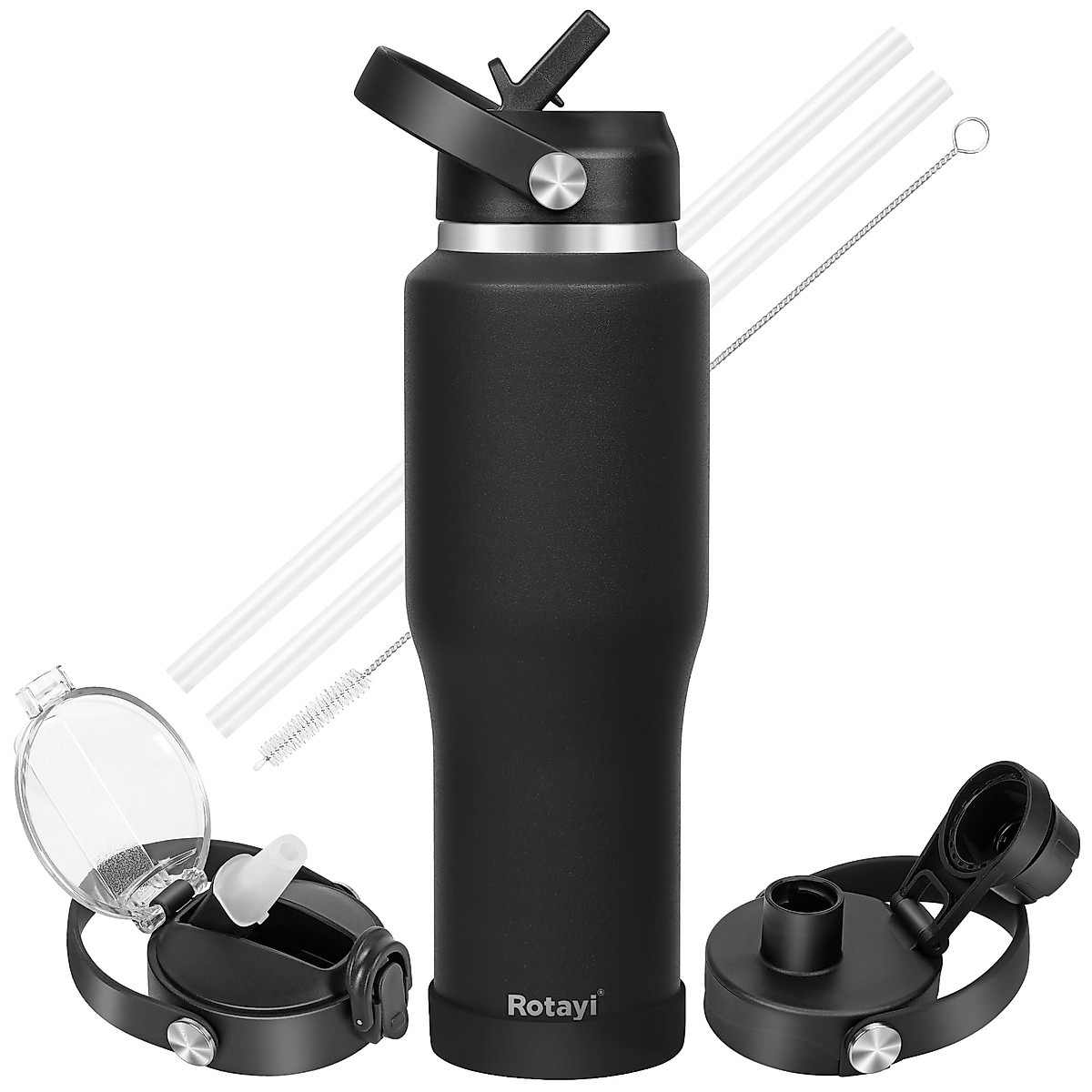 Rotayi 32 oz Water Bottle, Fits in Any Car Cup Holders - Stainless Steel Triple Wall Vacuum Insulated Water Bottles Flask with Straw & Spout Lid(Cold for 48 Hrs, Hot for 24 Hrs)
