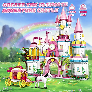 Castle STEM Building Toys for Girls Ages 6 7 8 9 10 11 12 Years Old, VINTOP Building Sets for Girl Boys, 1000PCS Pink Princess Castle Carriage Playsets Creative Building Blocks Xmas Toy Gifts for Kids