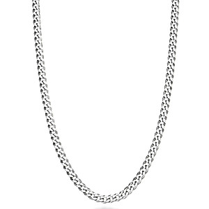 Miabella Italian Solid 925 Sterling Silver 3.5mm Diamond Cut Cuban Link Curb Chain Necklace for Women Men, Made in Italy (Length 20 Inch)