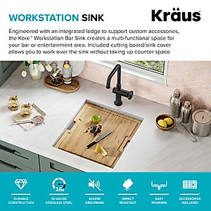 KRAUS Kore 17-Inch Undermount Workstation 16 Gauge Single Bowl Stainless Steel Bar Kitchen Sink with Accessories, KWU111-17