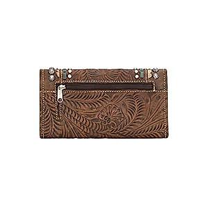 American West Leather Ladies' Tri-Fold French Wallet (Blue Ridge - Charcoal Brown)
