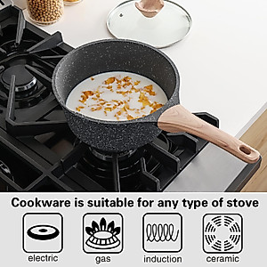 Kordisen Sauce Pan Set with Lid, 1.5QT & 2.5QT Non Stick Small Pot with Granite Coating, Saucepan with Pour Spout, Multipurpose Handy Induction Pot, Cooking Pot, PFOA/PFOS Free