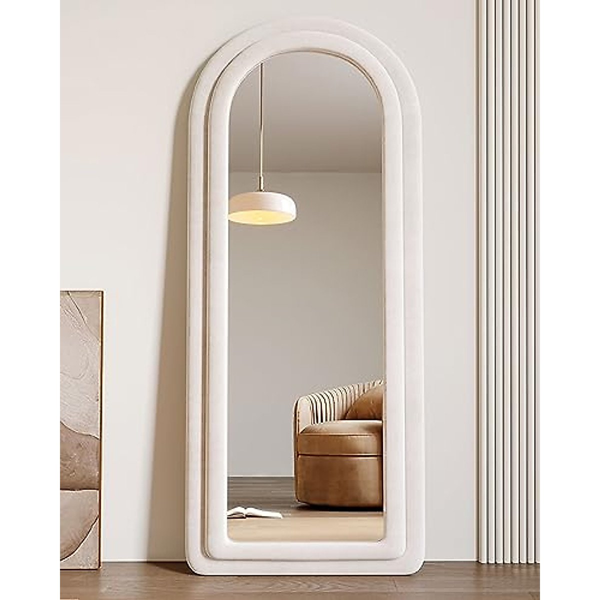AyeWish Floor Mirror, Arched Full Length Mirror, Arched Mirror, Standing Mirror, Tall Mirror, Wall Mounted, FreeStanding, Large Mirror, 63"×24", Flannel Frame- Beige White