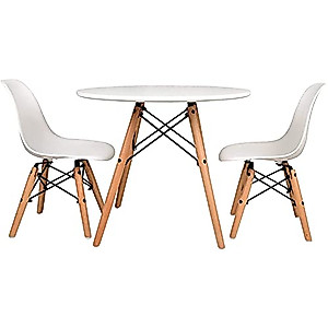 UrbanMod Kids Mid Century Style Furniture, Modern White Table Set, Round Table with Two (2) ABS Easy-Clean Chairs Highest Strength Capacity (330lbs) - Safer Chair Height