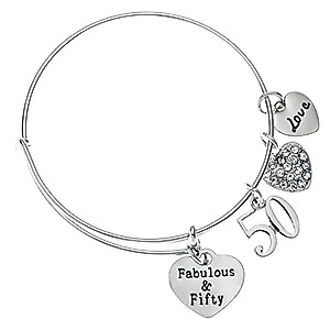 Infinity Collection 50th Birthday Charm Bracelet, Fabulous and Fifty Birthday Gifts for Women, 50th Birthday Gift Ideas