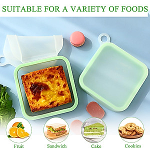 3 Pcs Sandwich Containers, Silicone Sandwich Storage for Lunch Boxes, BPA Free, Leakproof, Reusable Sandwich Holder for Fruit,Salad,Snacks and Food Storage, Microwave Freezer & Dishwasher Safe (Green)