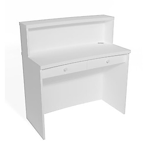 UGOS Mono 40" Modern Reception Desk w/Transaction Counter | Laminate Desktop | Multifunctional Standing Front Desk for Home, Office, Salon, Spas, and Lobby (White)