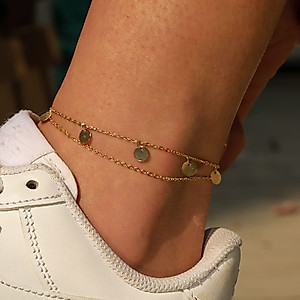 Dainty Gold/Silver Anklet for Women 14K Gold Plated Layered Satellite Beads Heart Anklets Layering Rhinestone Cubic Zirconia Ankle Bracelets Minimalist Summer Beach Foot Chain Ankle Jewelry Gifts