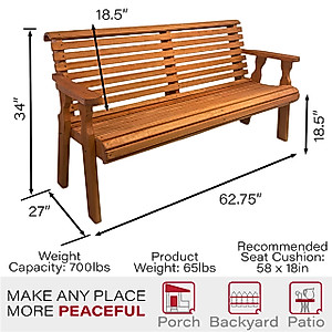 Amish Casual Heavy Duty 5 Foot Roll Back Outdoor Bench in Cedar Stain - Amish Made in The USA from Treated Pine for Outdoor Durability, 700 Lb Weight Capacity