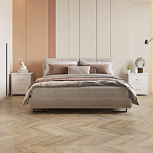 LUMTOK White Nightstand with Drawer, 2 Drawers Dresser for Bedroom, Small Night Stand and Dressers Sets Fabric Drawers, End Table Drawer Living Room (2PCS)