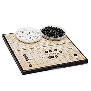 AMEROUS 11 Inches Magnetic Go Game Set (19 x 19), Travel Foldable Board Game Set with Magnetic Plastic Stones & Go Game Rules for Beginner, Kids, Adults （Weiqi）