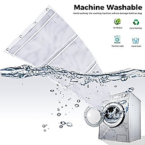 Yihoon Mesh Shower Caddy Curtains Organizer - Hanging Bathroom Shower Curtain Rod/Liner Hooks Accessories with 6 Pockets Save Space in Small Bathroom Tub 4 Rings