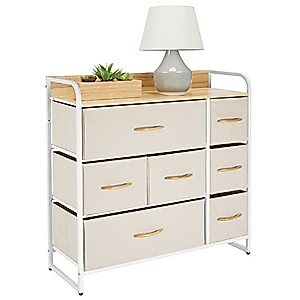 mDesign 30.9" High Steel Frame/Wood Top Storage Dresser Furniture Unit with 7 Removable Fabric Drawers - Large Bureau Organizer for Bedroom, Living Room, Closet - Cream/White