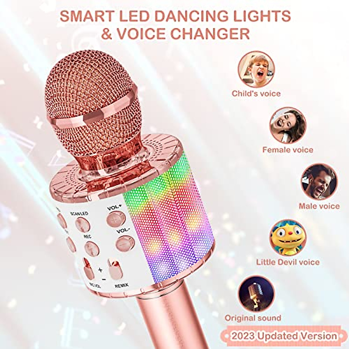 Verkstar Karaoke Microphone, 5-in-1 Wireless Bluetooth Karaoke Mic for Adults Kids, Handheld Mics Speaker with LED Lights,Christmas Birthday Gifts for All Ages